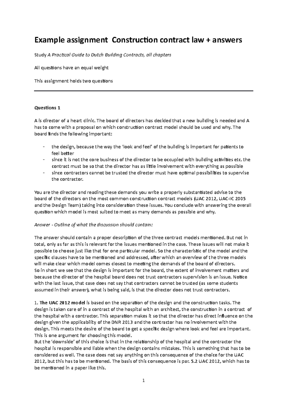 Example Assignment + answers Assignment Construction contract law ...