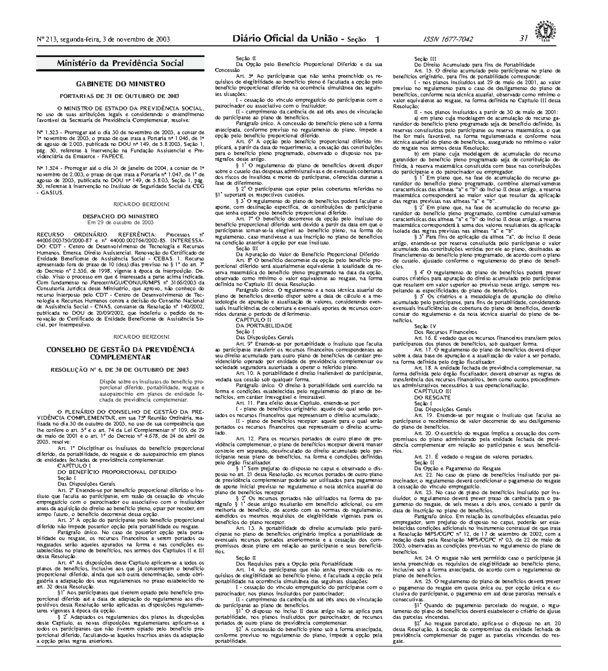 Resolução CGPC nº 6, de 30 de outubro de 2003 - Nº 213, segunda-feira ...