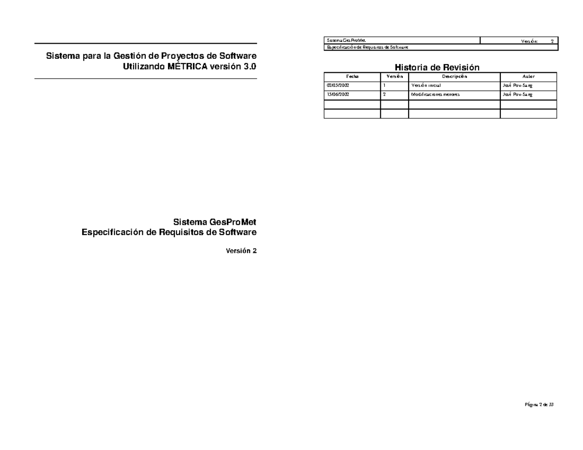 Especificación de Requisitos de Software (ERS ) ejemplo - Sistema ...