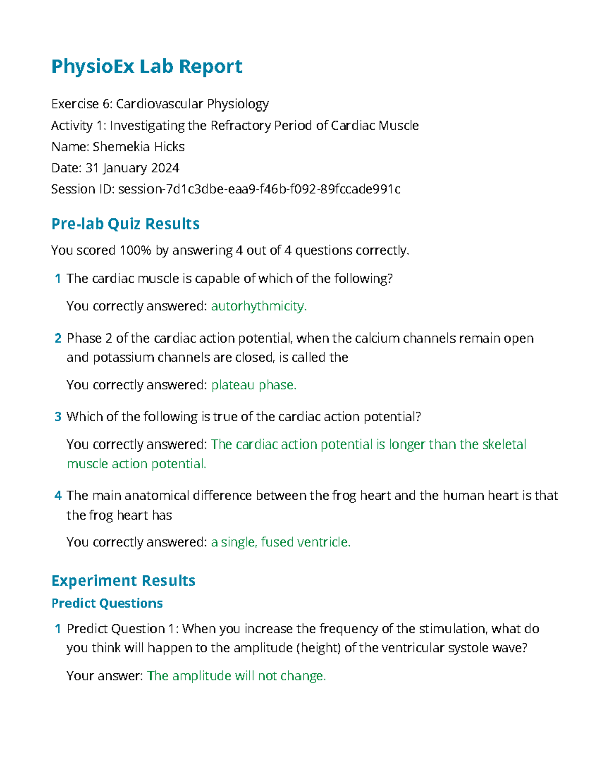 Physio Ex Exercise 6 Activity 1 - PhysioEx Lab Report Exercise 6 ...