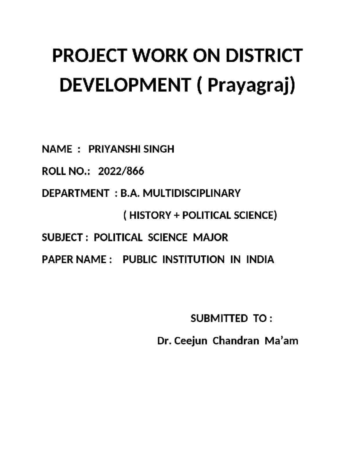 Priyanshi Singh, 2022-866,Pol major ,project work - Modern Political ...
