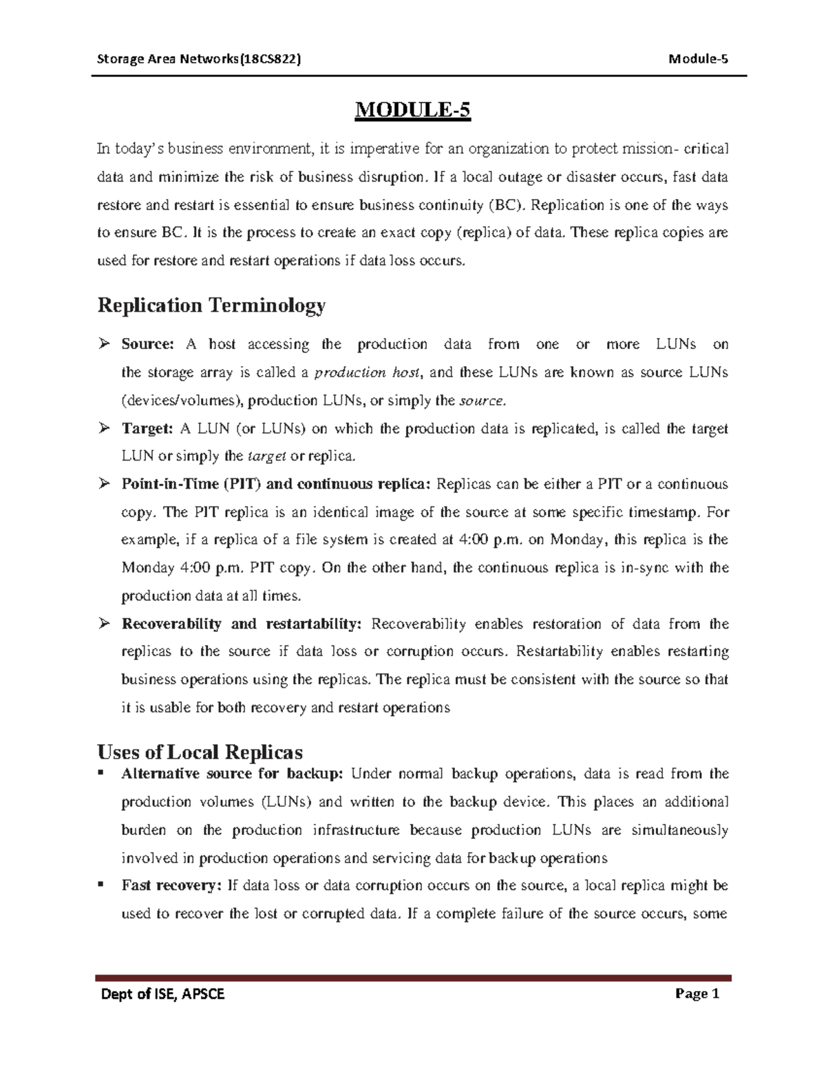 SAN Module 5 - ...... - MODULE- In today’s business environment, it is ...