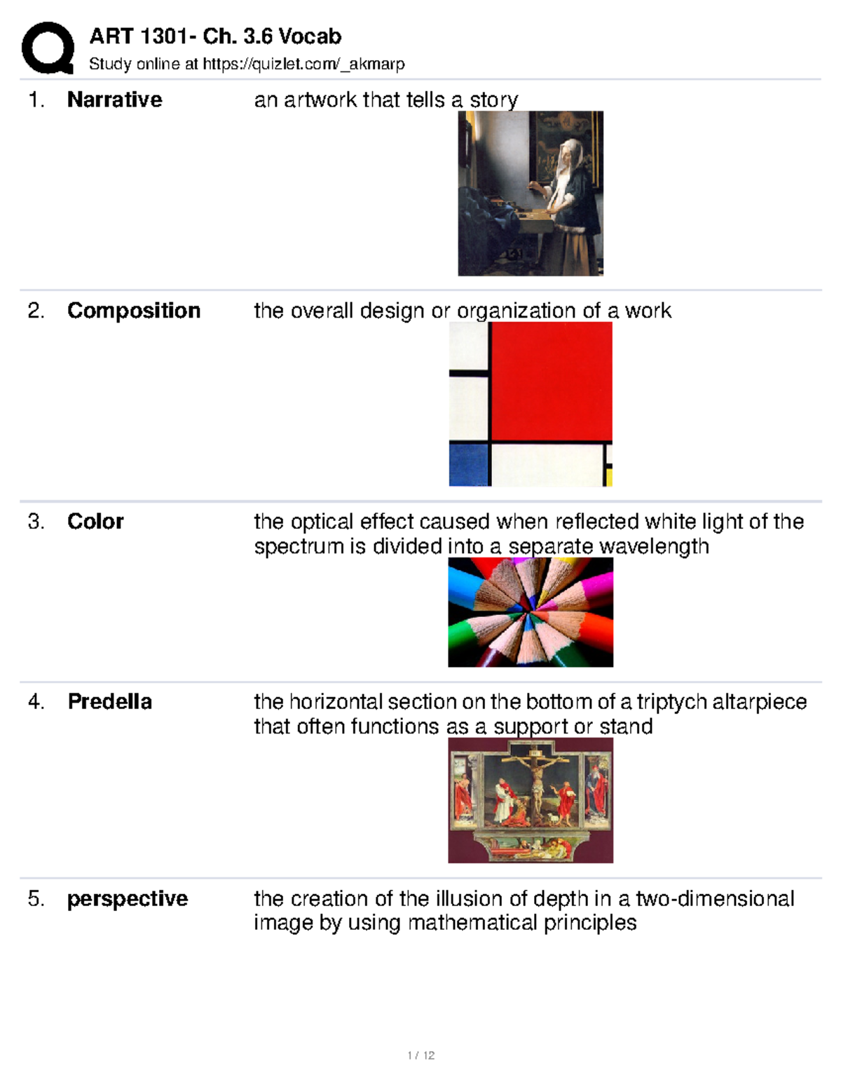ART 1301- Ch. 3.6 Vocab - test - Study online at quizlet/_akmarp ...