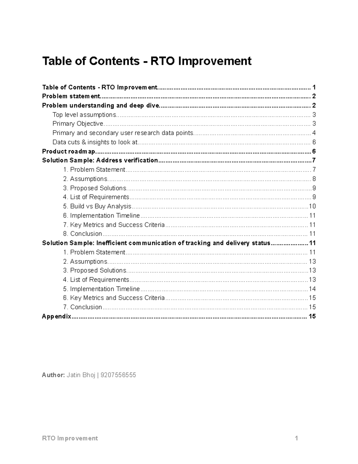 Sample Case Study 1 - Table of Contents - RTO - Studocu