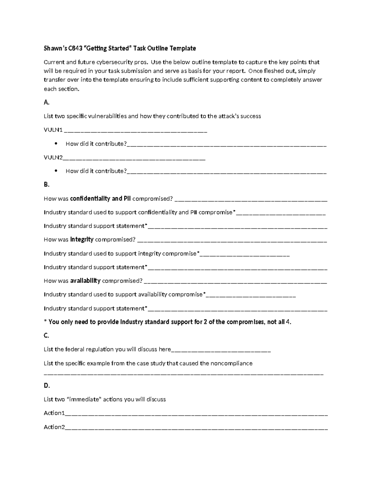 C843 Task outline Template - Shawn’s C843 “Getting Started” Task Outline Template Current and ...