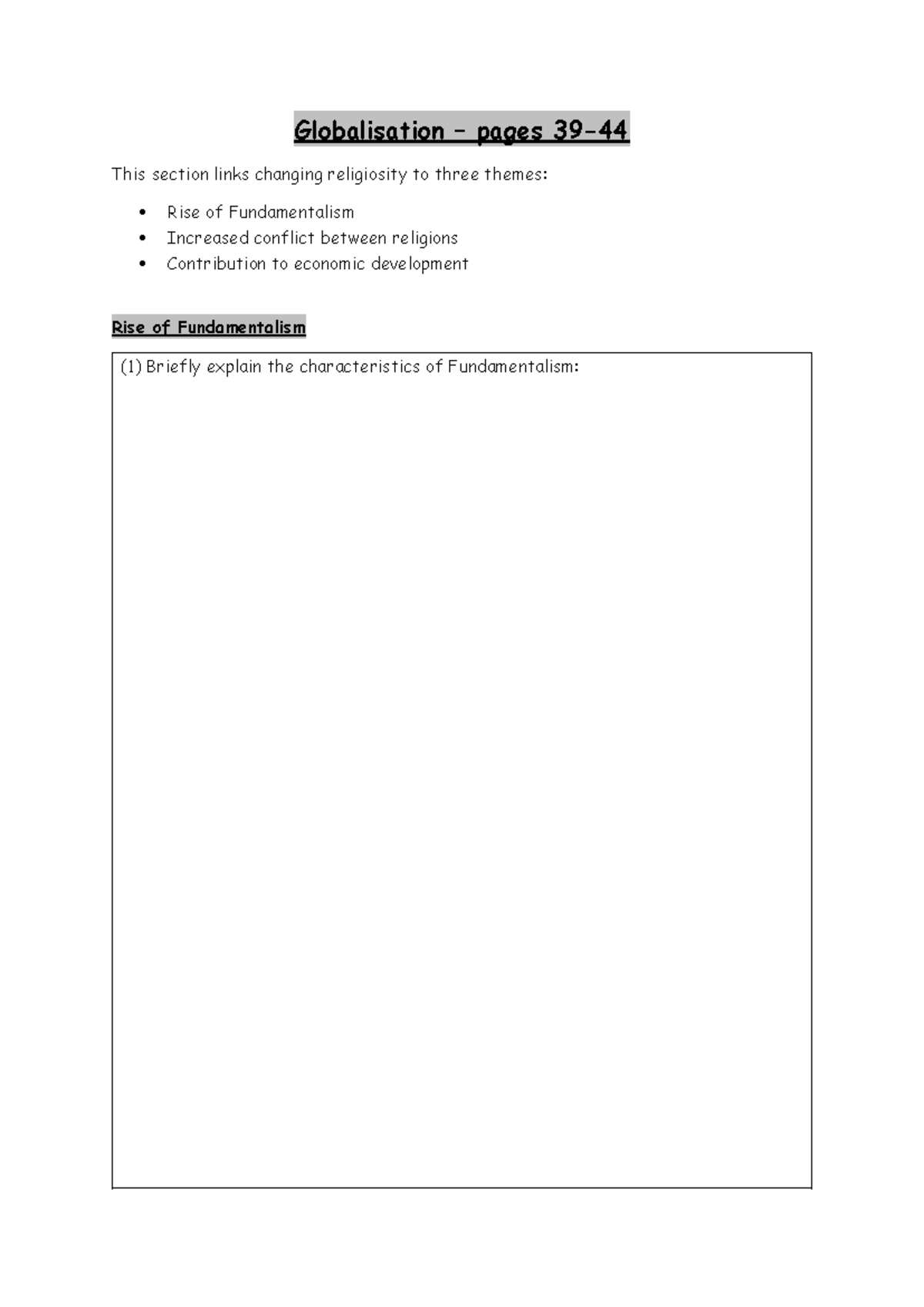 Beliefs Globalisation Prep Work Book - Globalisation – pages 39- This ...