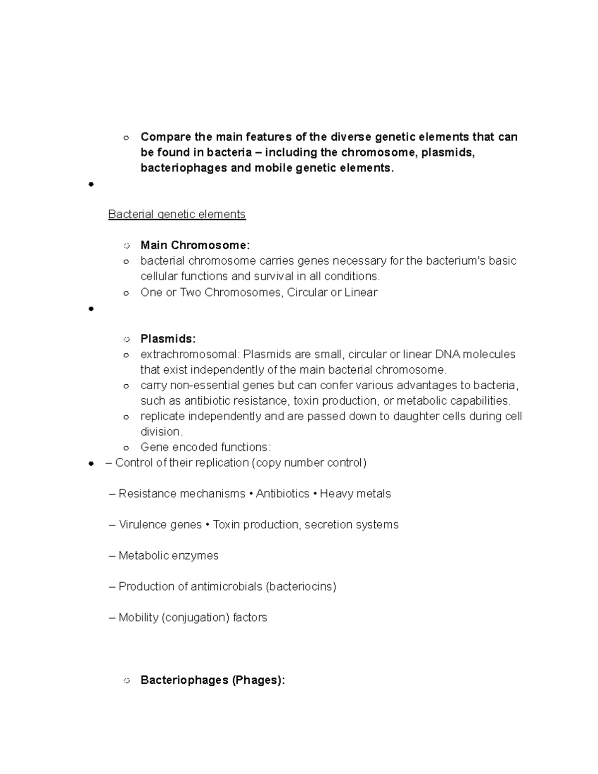BMS1062 week 3 lecture notes - Compare the main features of the diverse ...