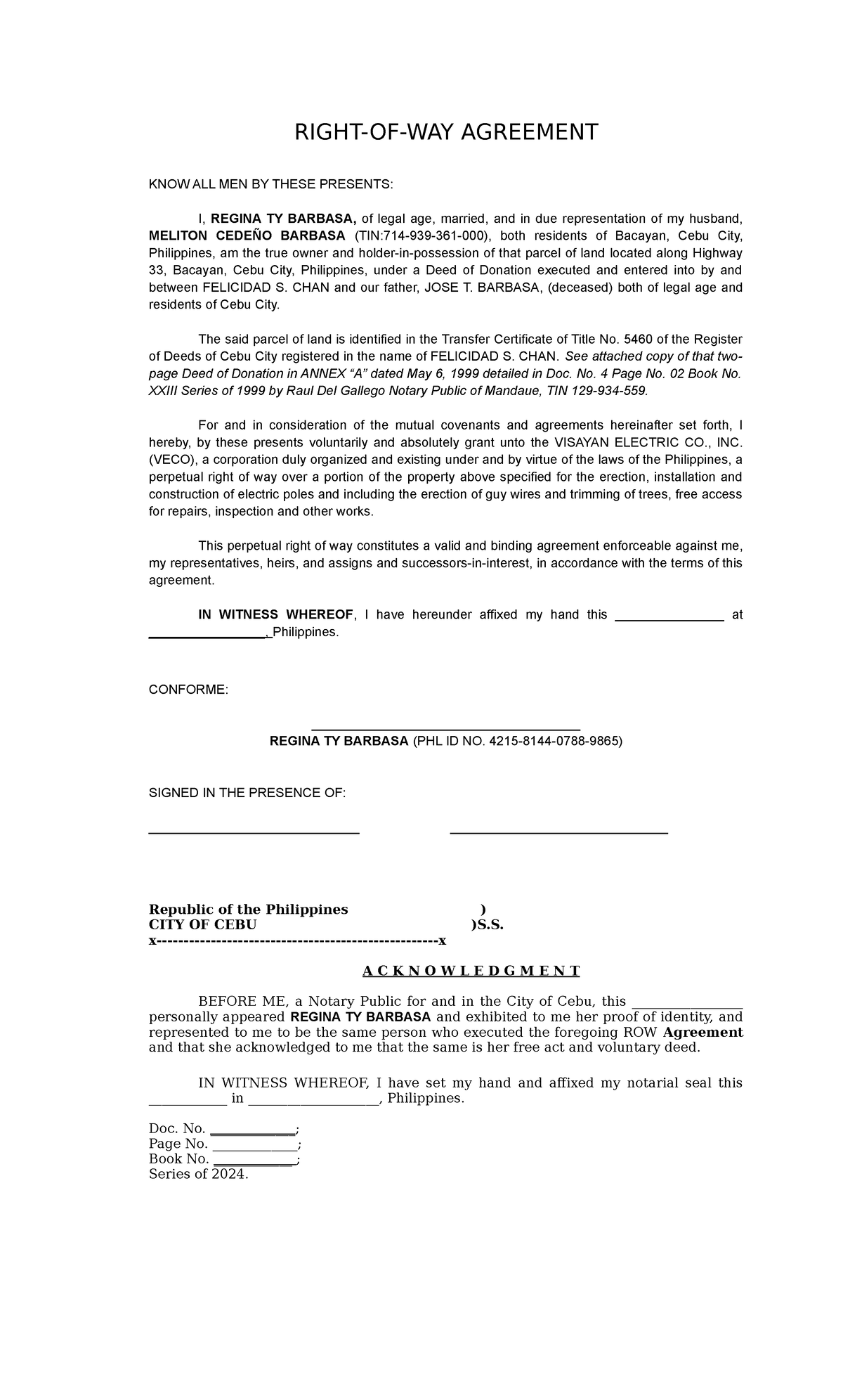 Rightof way agreement - RIGHT-OF-WAY AGREEMENT KNOW ALL MEN BY THESE ...