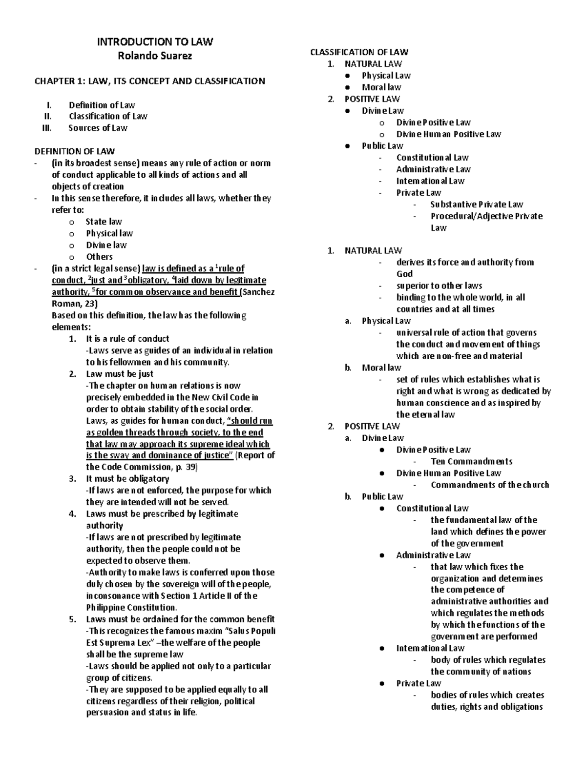 intro to law notes chapters one to four - INTRODUCTION TO LAW Rolando ...