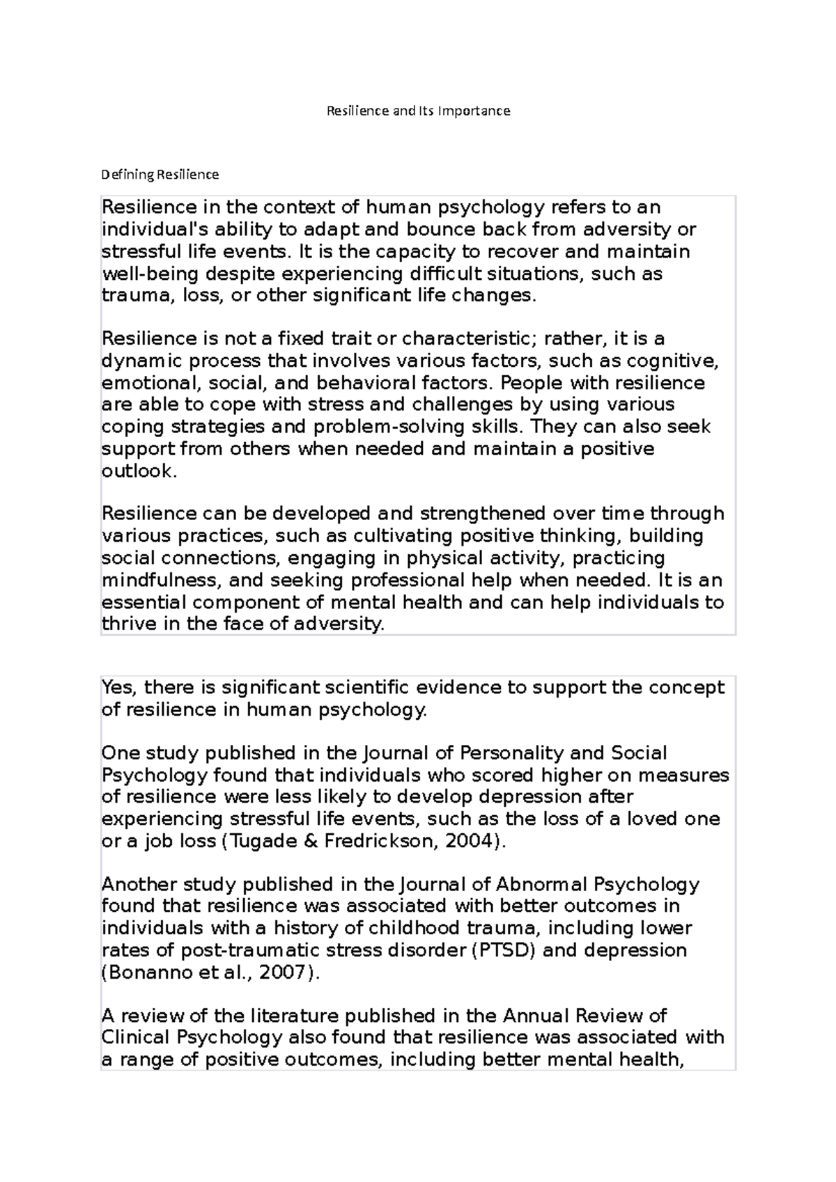 Resilience and Its Importance M6 - Resilience and Its Importance ...