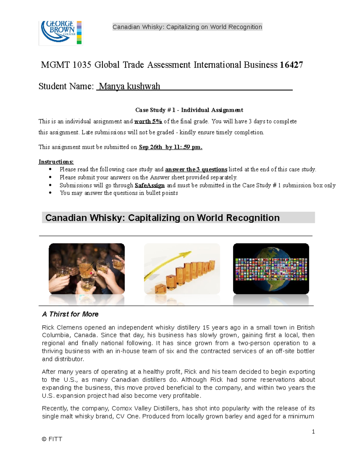 Case Study # 1 - Canadian Whisky - Capiltalizing on World Recognition ...