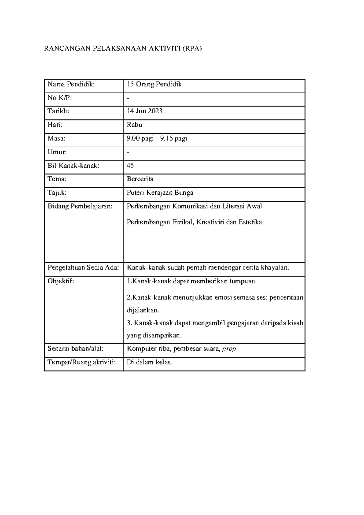 RPA Storytelling - contoh-contoh rancangan pengajaran aktiviti ...