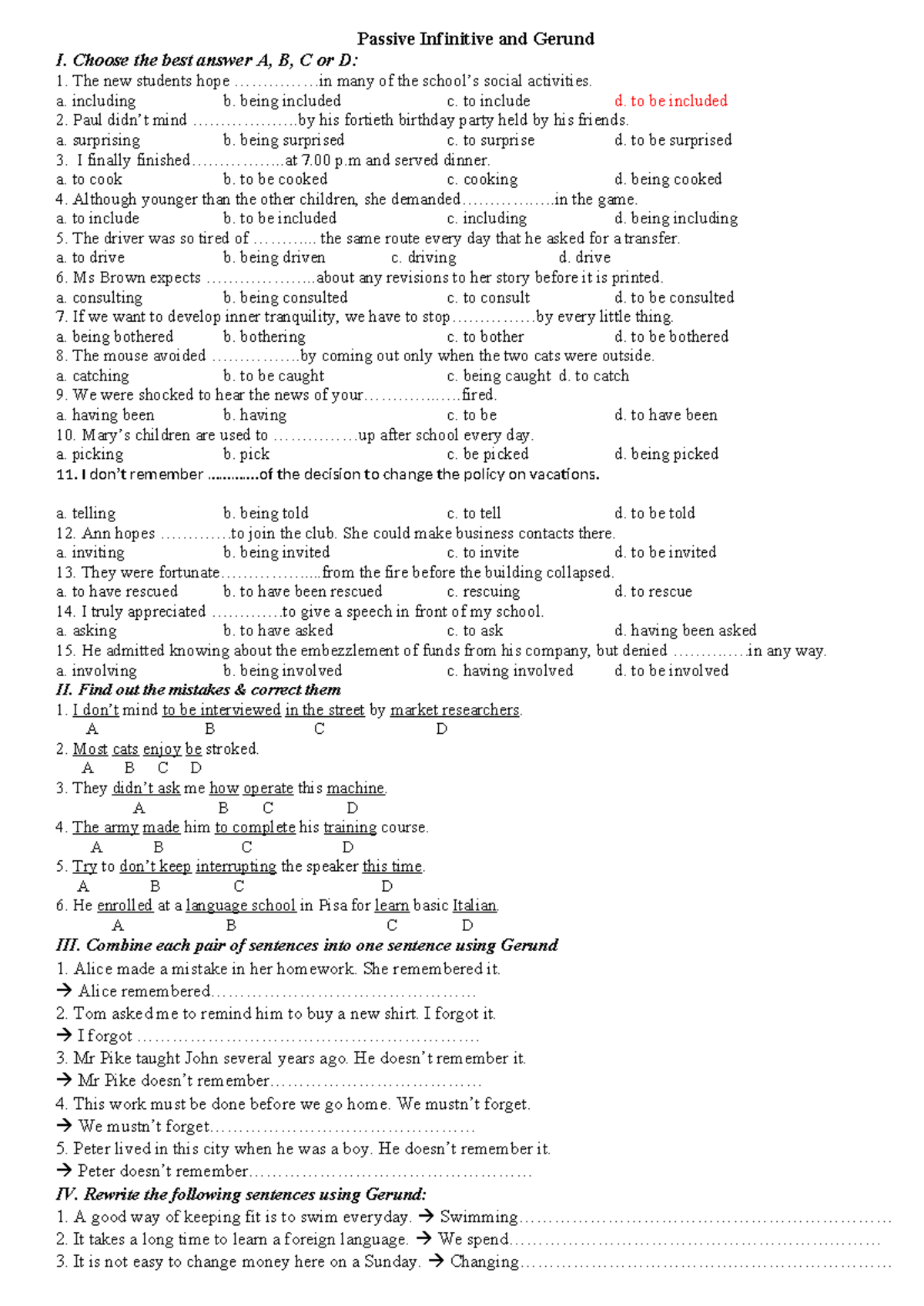 Passive Infinitives Passive Gerund - Passive Infinitive and Gerund I ...