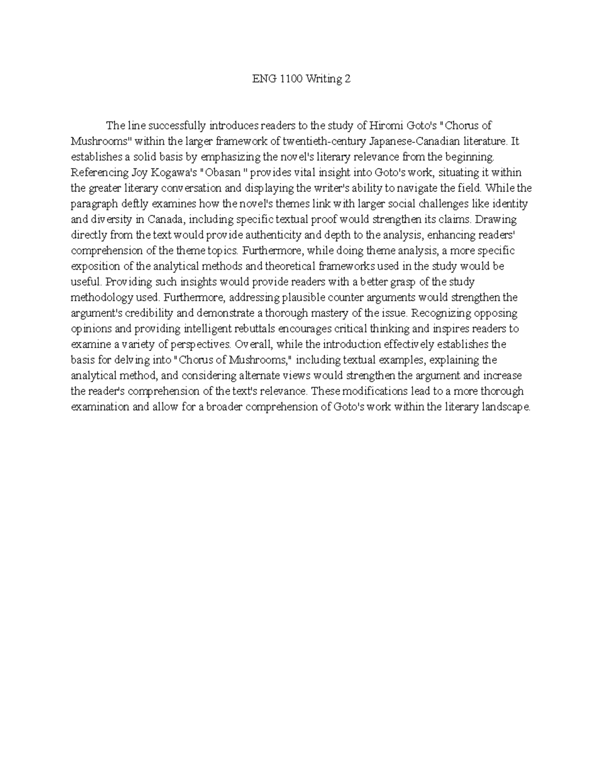 ENG 1100 Writing 2 - ENG 1100 Writing 2 The line successfully ...