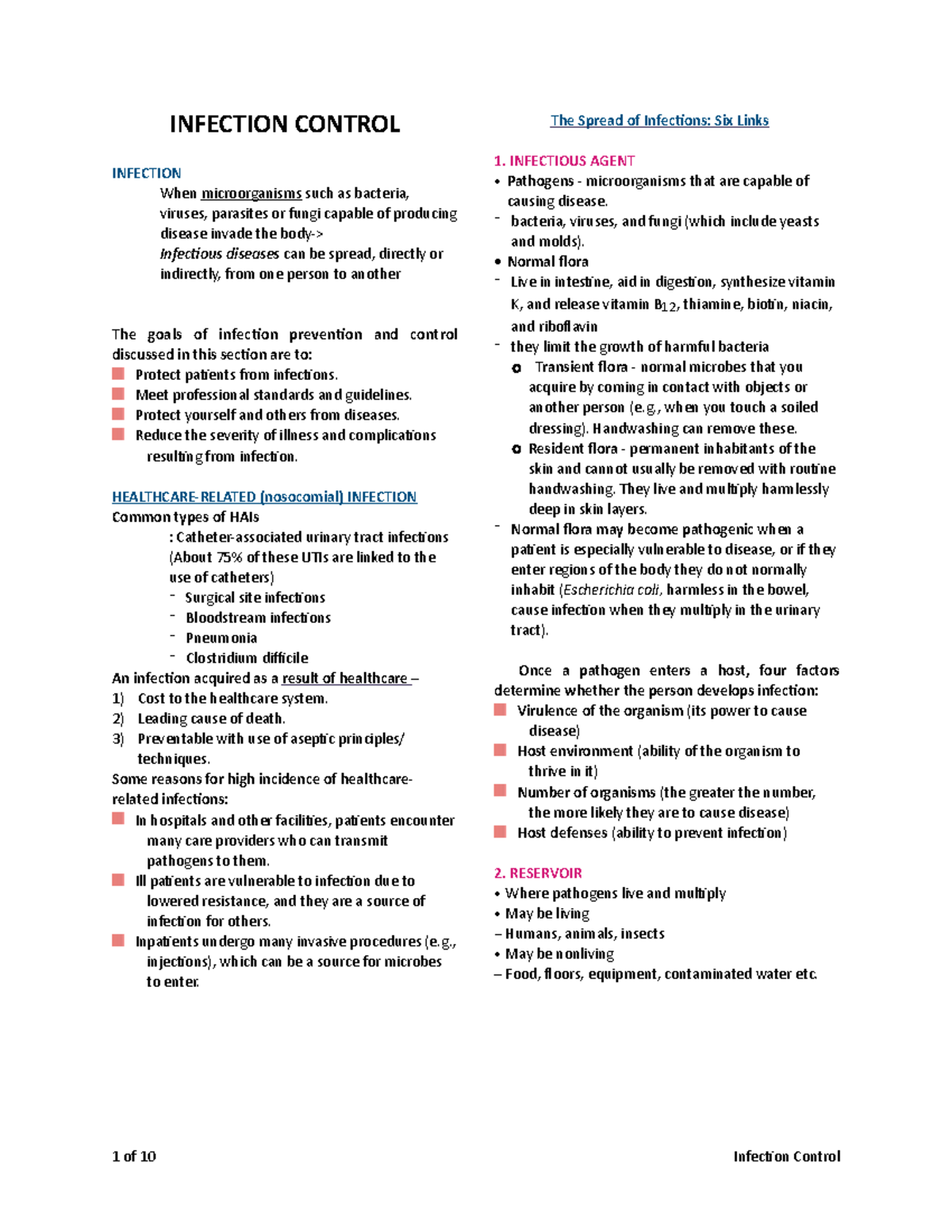 Infection Control - INFECTION CONTROL INFECTION When microorganisms ...