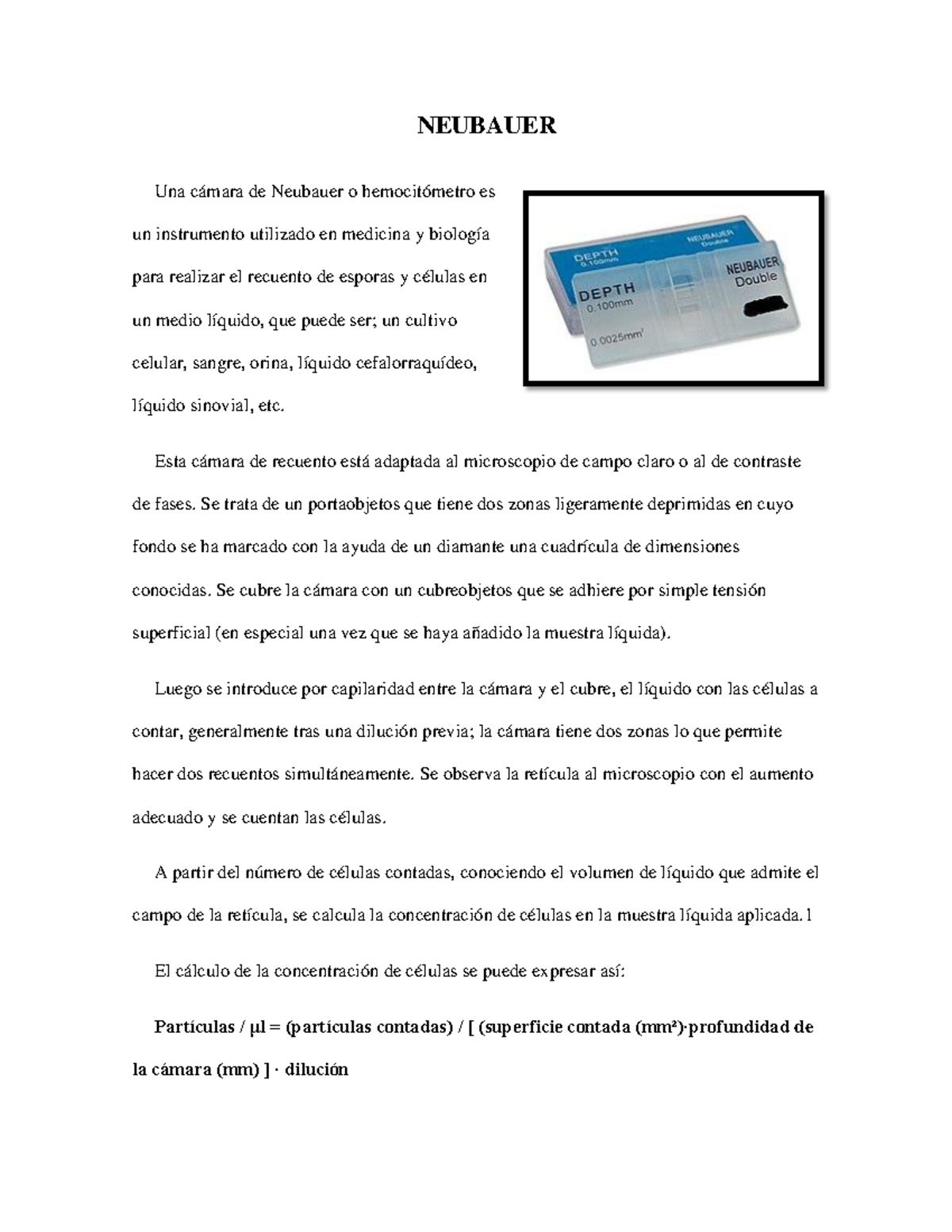 Neubauer Resumenes - espero te ayude - NEUBAUER Una cámara de Neubauer ...