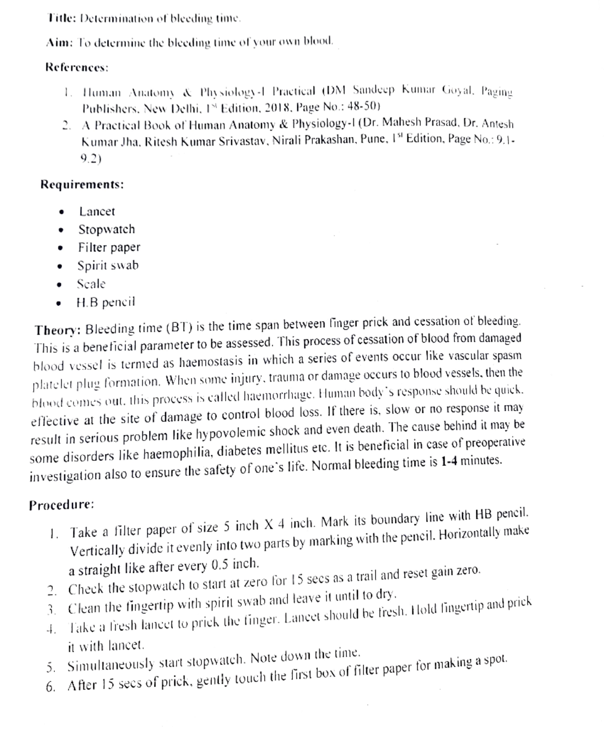 Determination of Bleeding Time( practical ) - Title: Detemination of ...