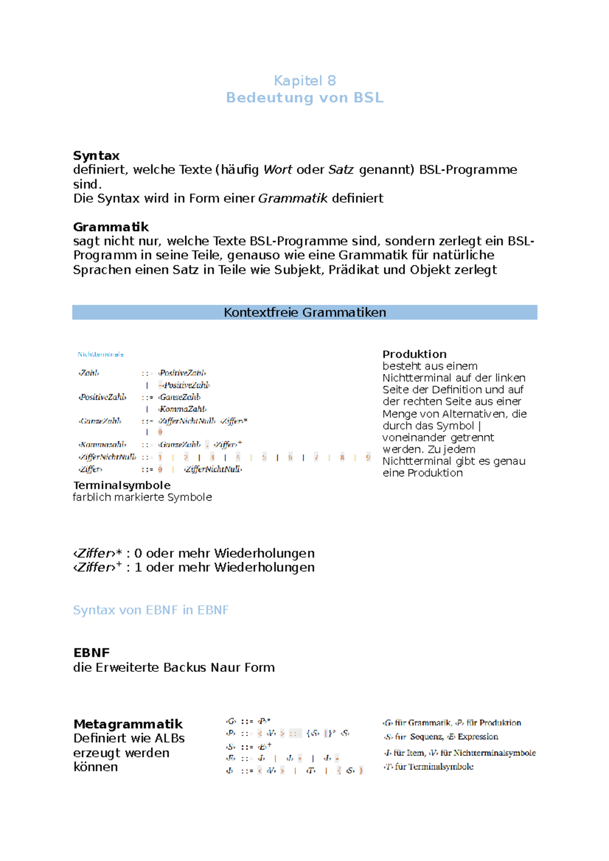 Kapitel 8 Zusammenfassung - Kapitel 8 Bedeutung von BSL Syntax ...