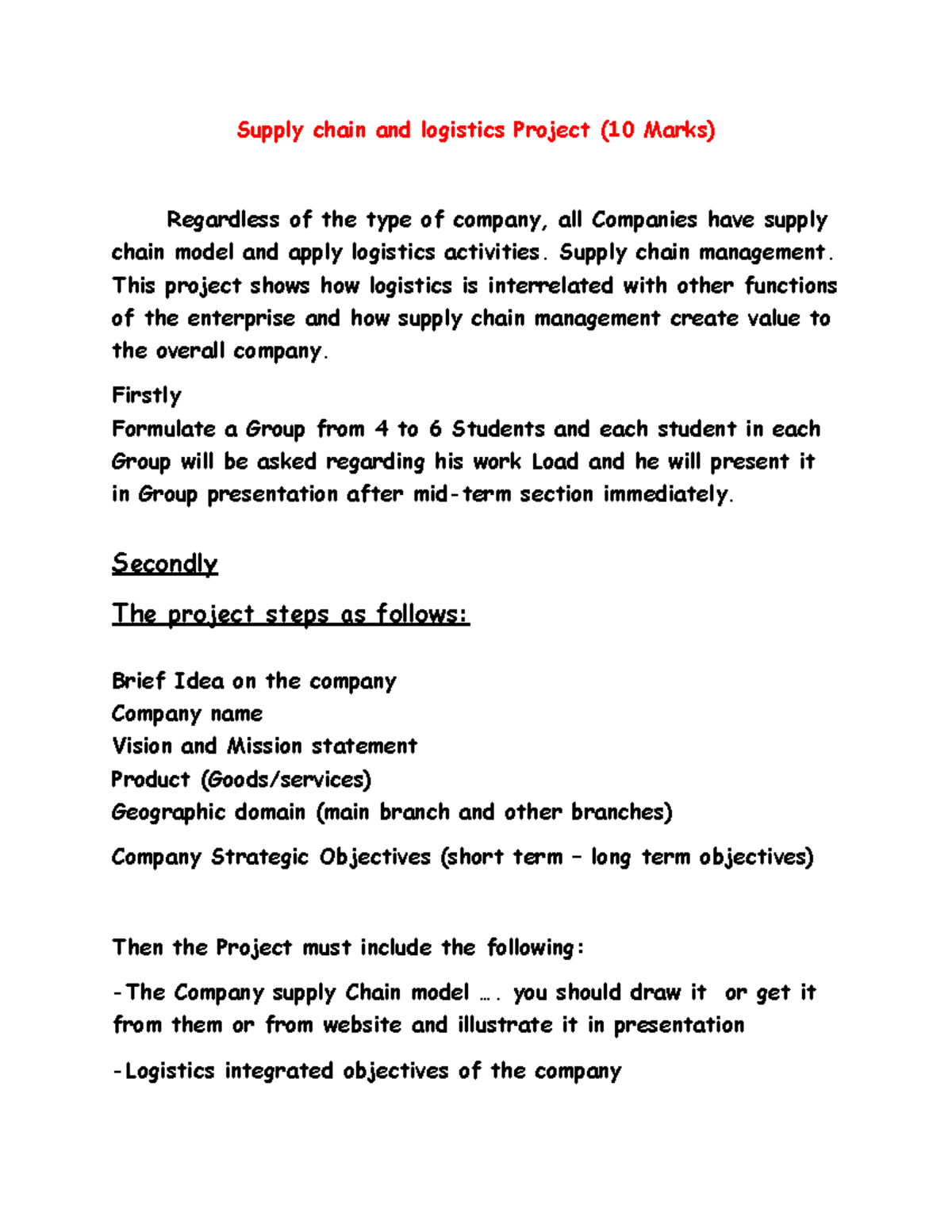 Supply chain and logistics Project - Supply chain management. This ...