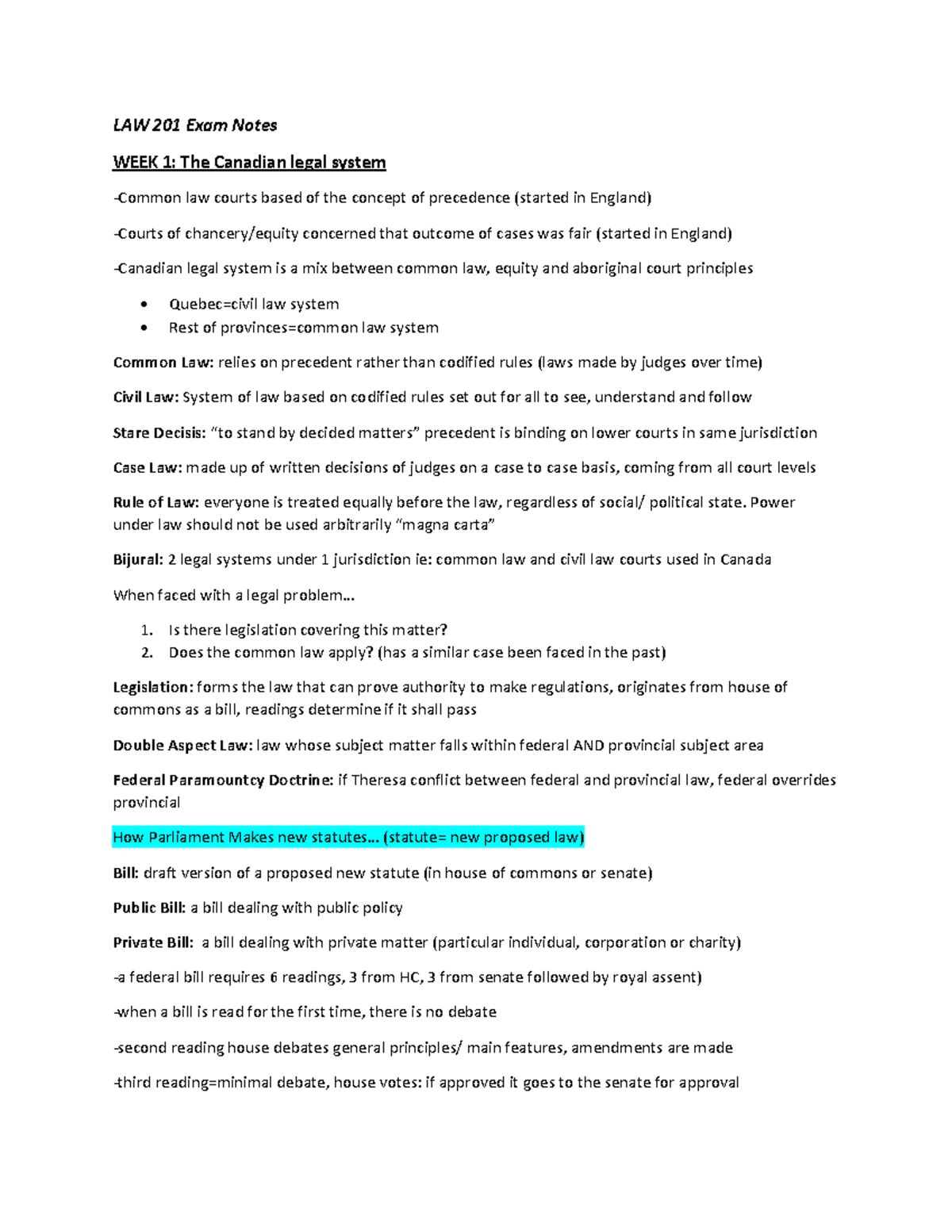 LAW 201 Exam Bible - Summary Introduction to Canadian Law - LAW 201 ...
