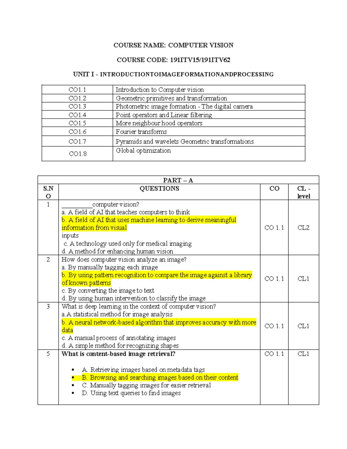 Cv qb 5 units - principles of cloud computing - COURSE NAME: COMPUTER VISION COURSE CODE: - Studocu