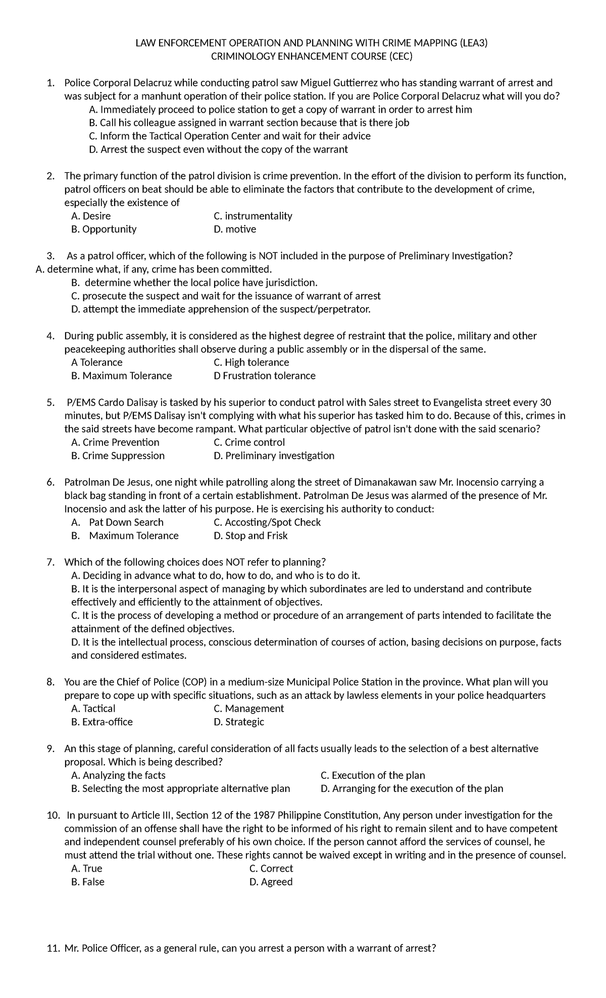 LEA-FOR-CEC - N/A - LAW ENFORCEMENT OPERATION AND PLANNING WITH CRIME ...