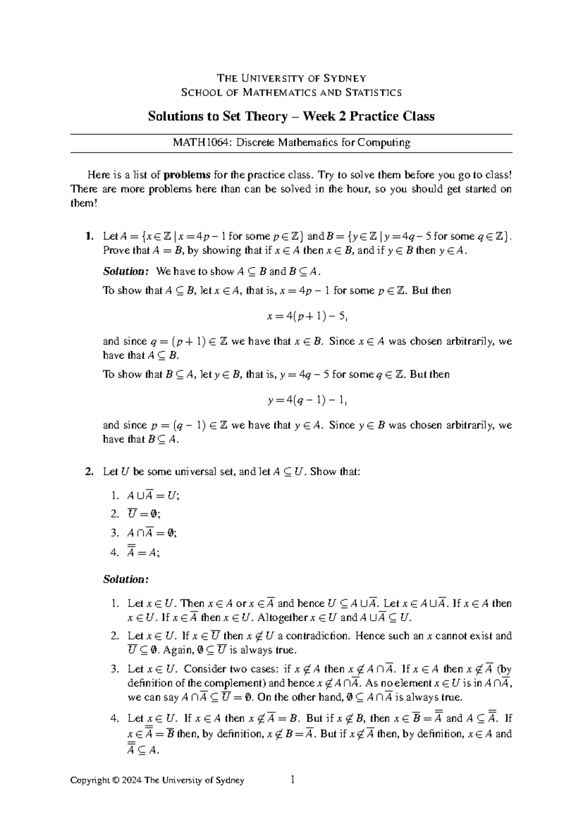 Prac Class 02 with Solutions - THE UNIVERSITY OF SYDNEY SCHOOL OF MATHEMATICS AND STATISTICS ...