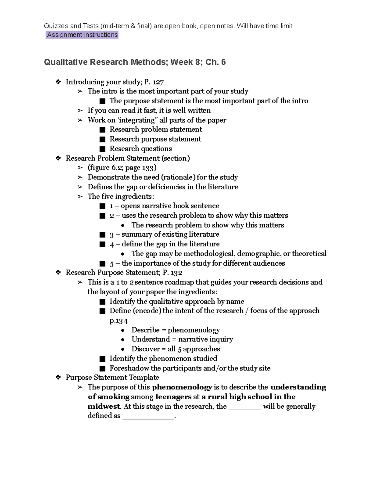 Class Notes #2 - Assignment instructions Qualitative Research Methods ...