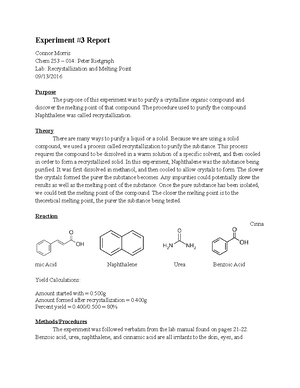 Chem253 Report 13 Form Cyclohexene - Experiment 13: Formation of Cyclohexene from Cyclohexanol ...