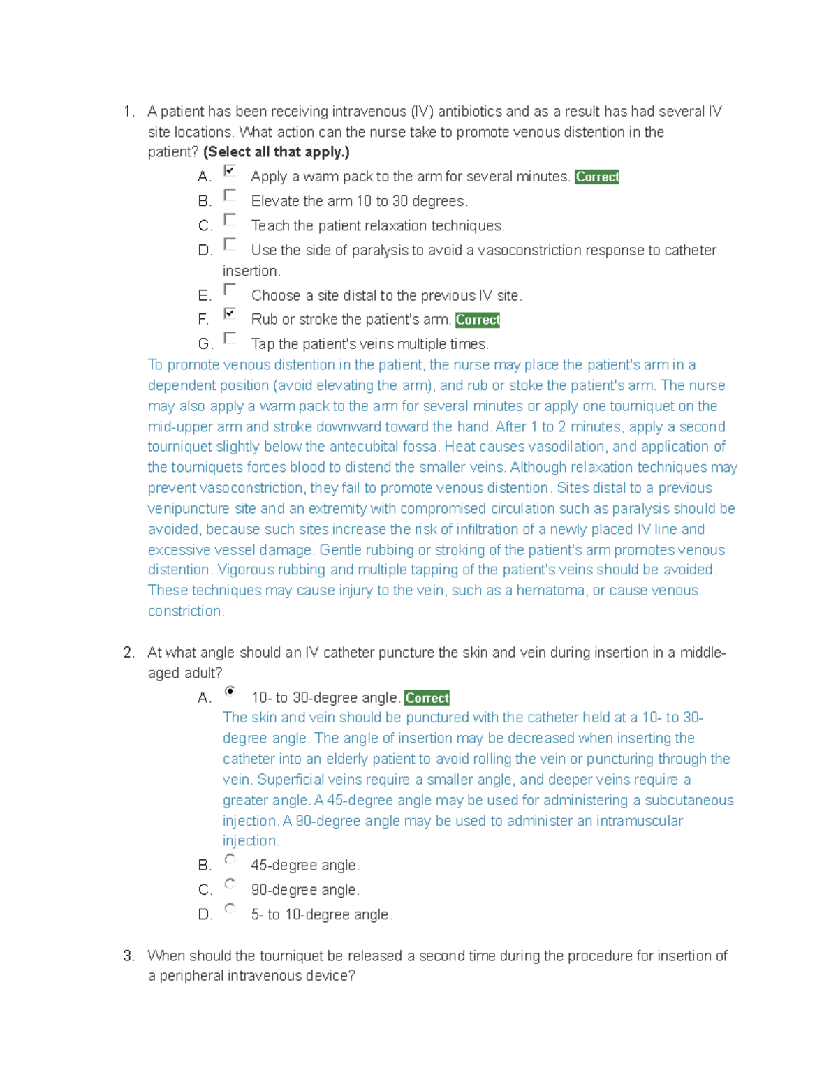 Unit 12 intravenous fluid therapy lesson 2 post test with rationale - A ...