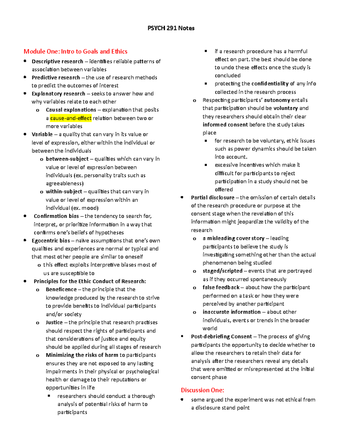 Notes - PSYCH 291 Notes Module One: Intro to Goals and Ethics ...