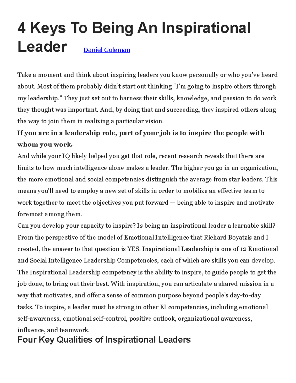 4 Keys to being an inspirational leader - 4 Keys To Being An ...