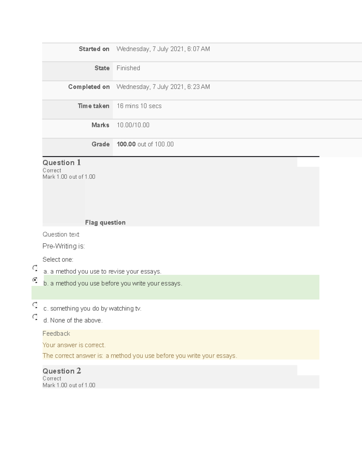 Graded Quiz Unit 3 Eng 0101 Graded Quiz Unit 3graded Quiz Unit 3 Started On Wednesday 7 July