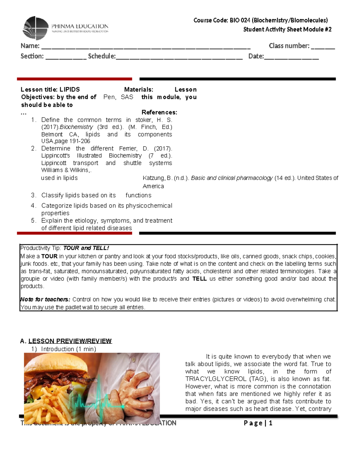 SAS for Biochemistry (BIO 024) Module #2 - Student Activity Sheet ...