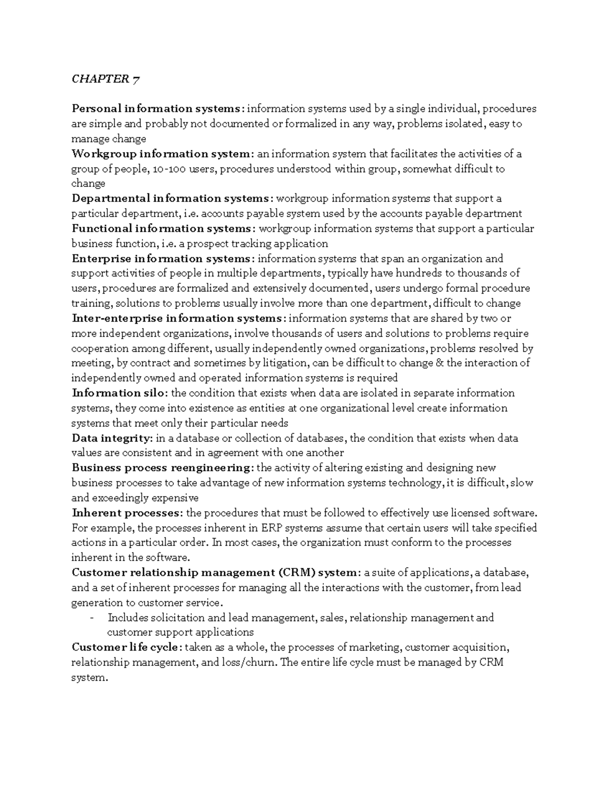 ISA Prep Assignment Chapter 7 - CHAPTER 7 Personal information systems ...