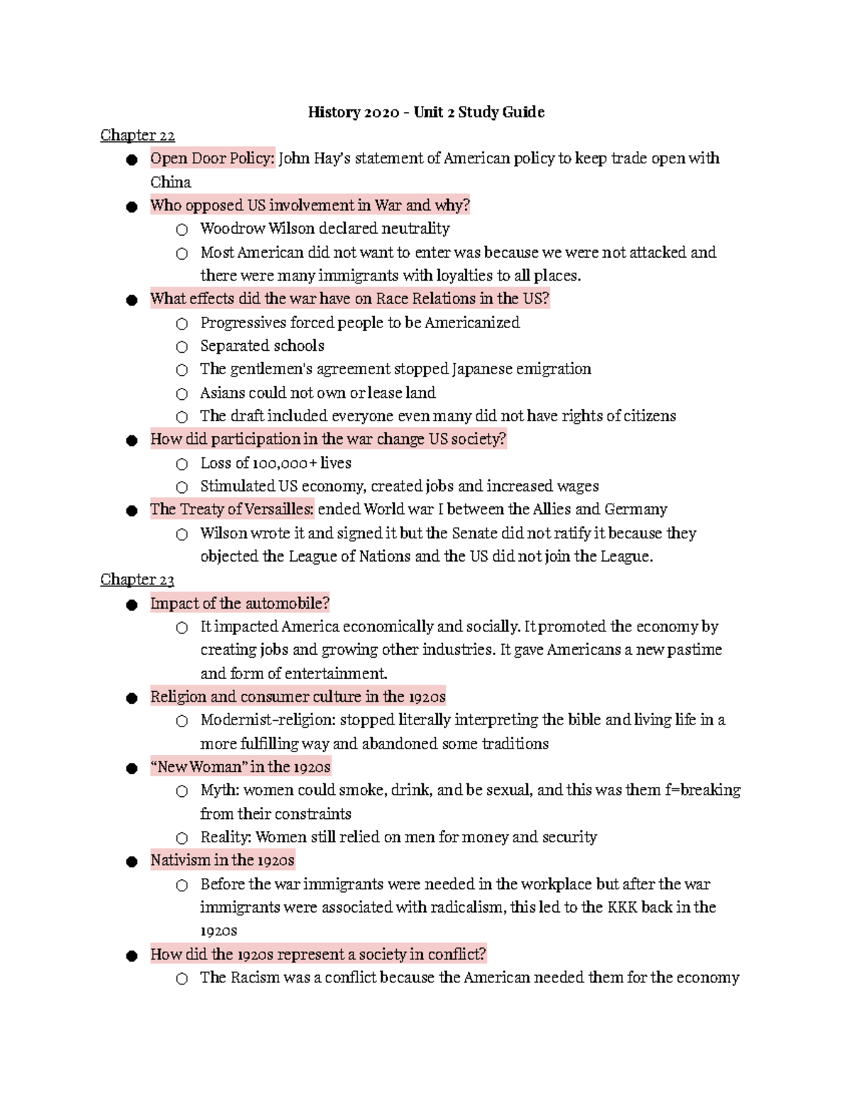 History 2020 - Unit 2 Study Guide - History 2020 - Unit 2 Study Guide ...