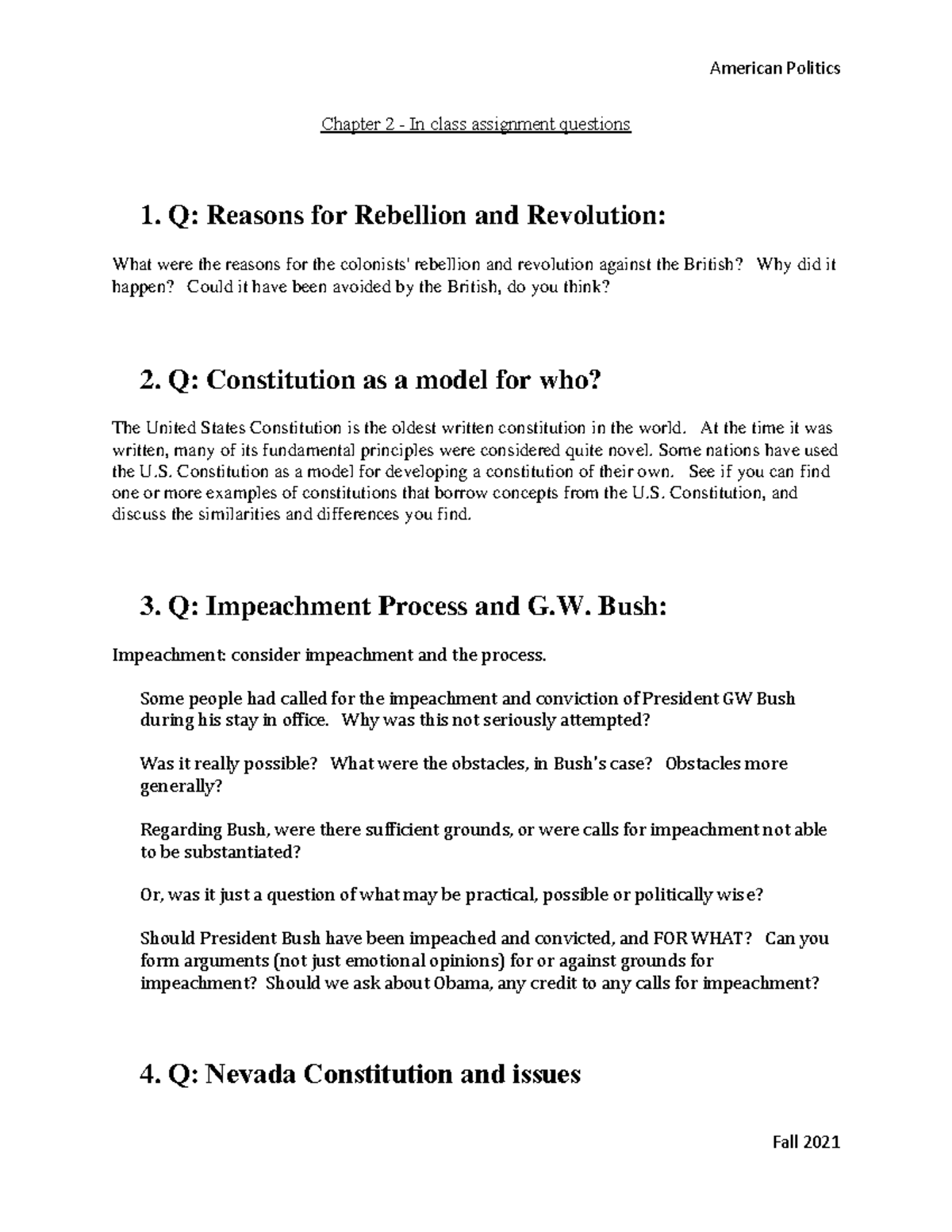 Chapter 2 - In class assignment questions - Q: Reasons for Rebellion ...