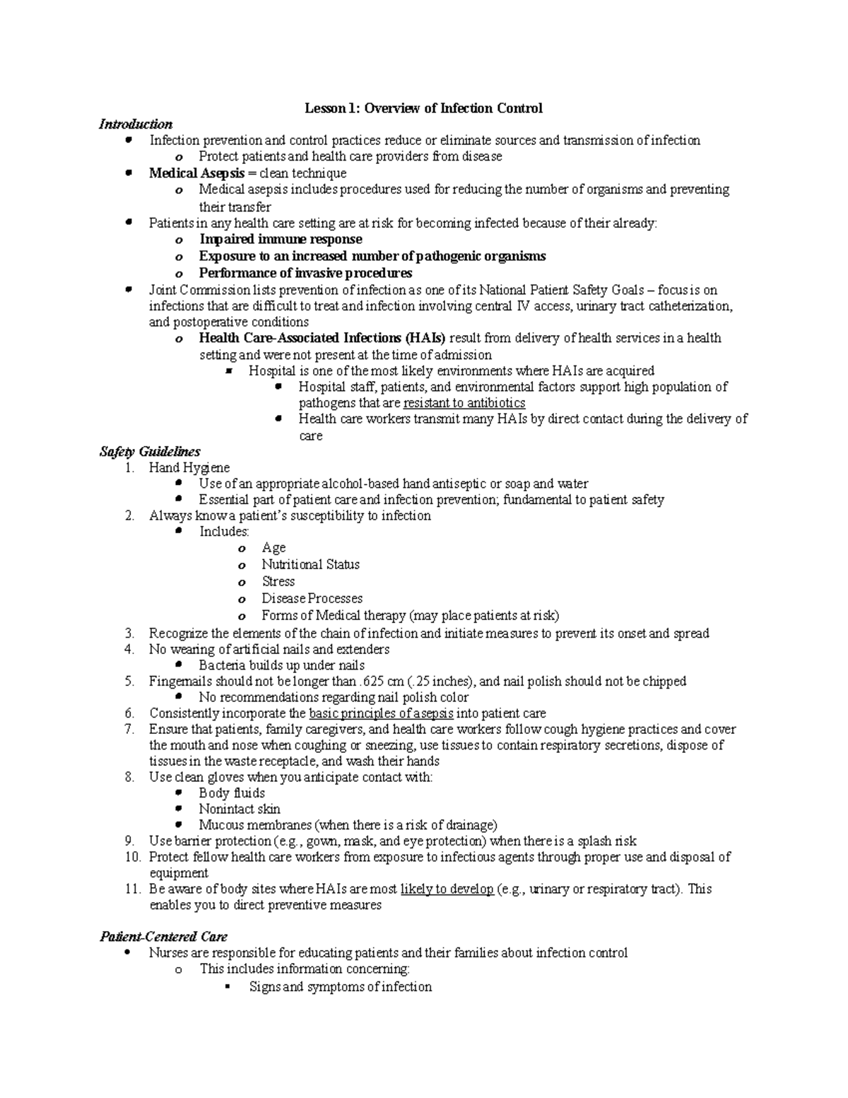BSN 206 Infection Control EL Week 6 & 7 - Lesson 1: Overview of ...