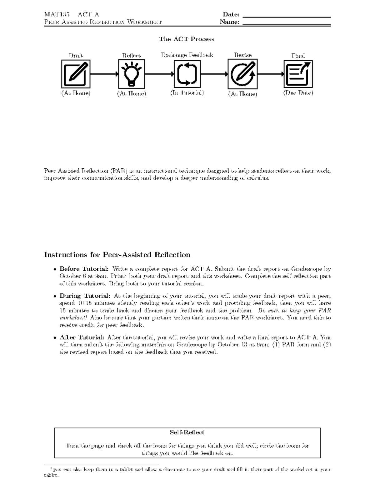 PAR A - ACT A guidelines - MAT135 – ACT A Peer-Assisted Reflection ...