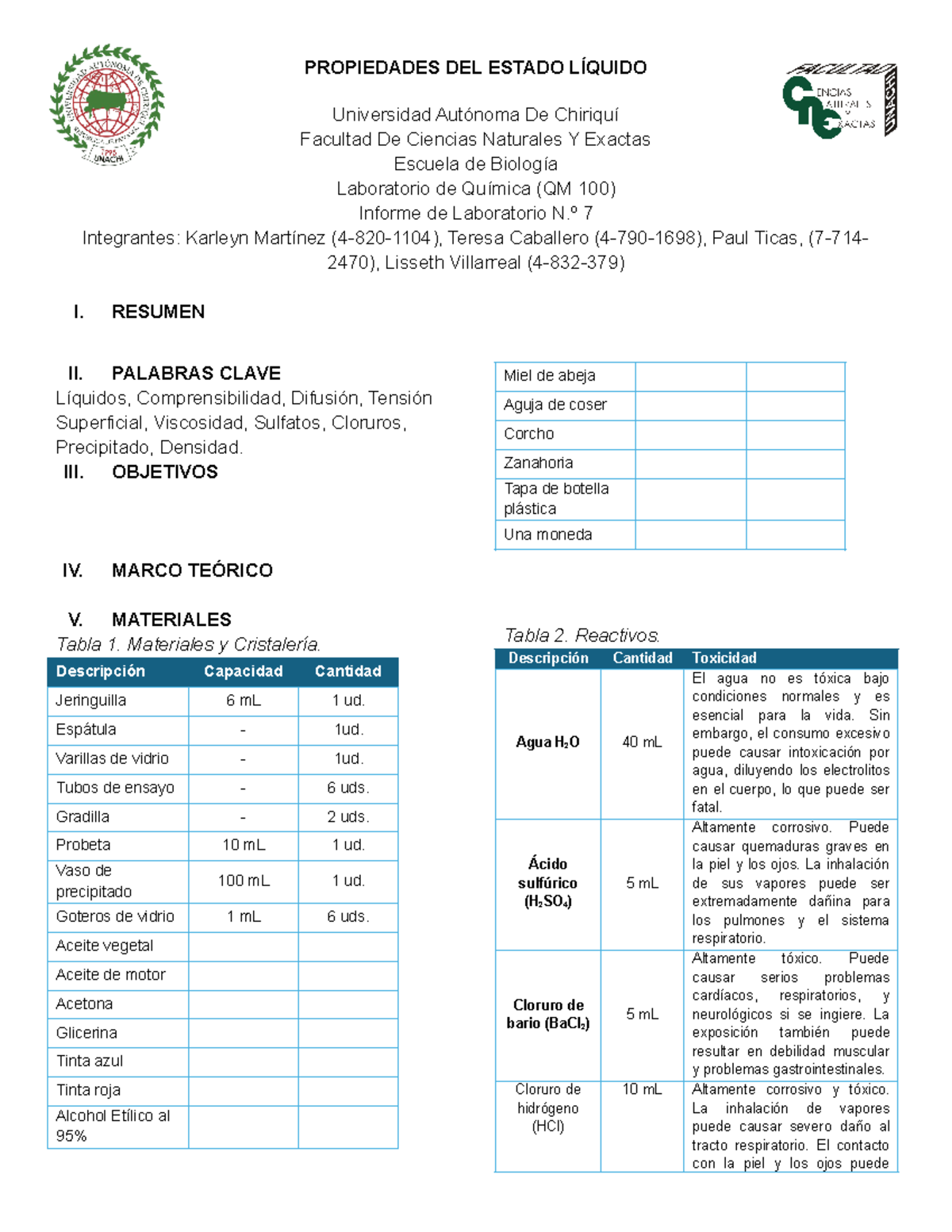Informe Química #7 - lab qm - PROPIEDADES DEL ESTADO LÍQUIDO ...