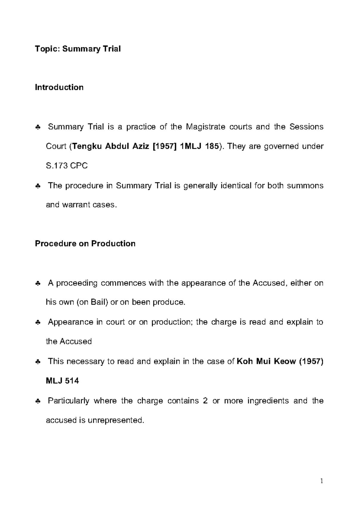 Summary Trial Proceeding - Topic: Summary Trial Introduction § Summary ...