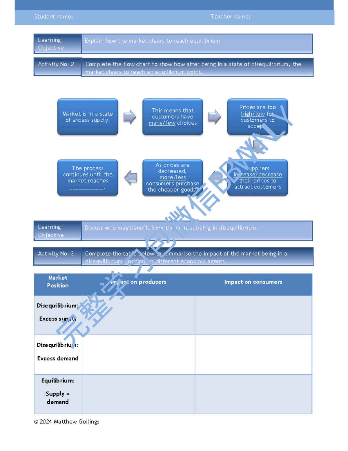11 - Price Determination - Economics Worksheet 2 - © 2024 Matthew ...