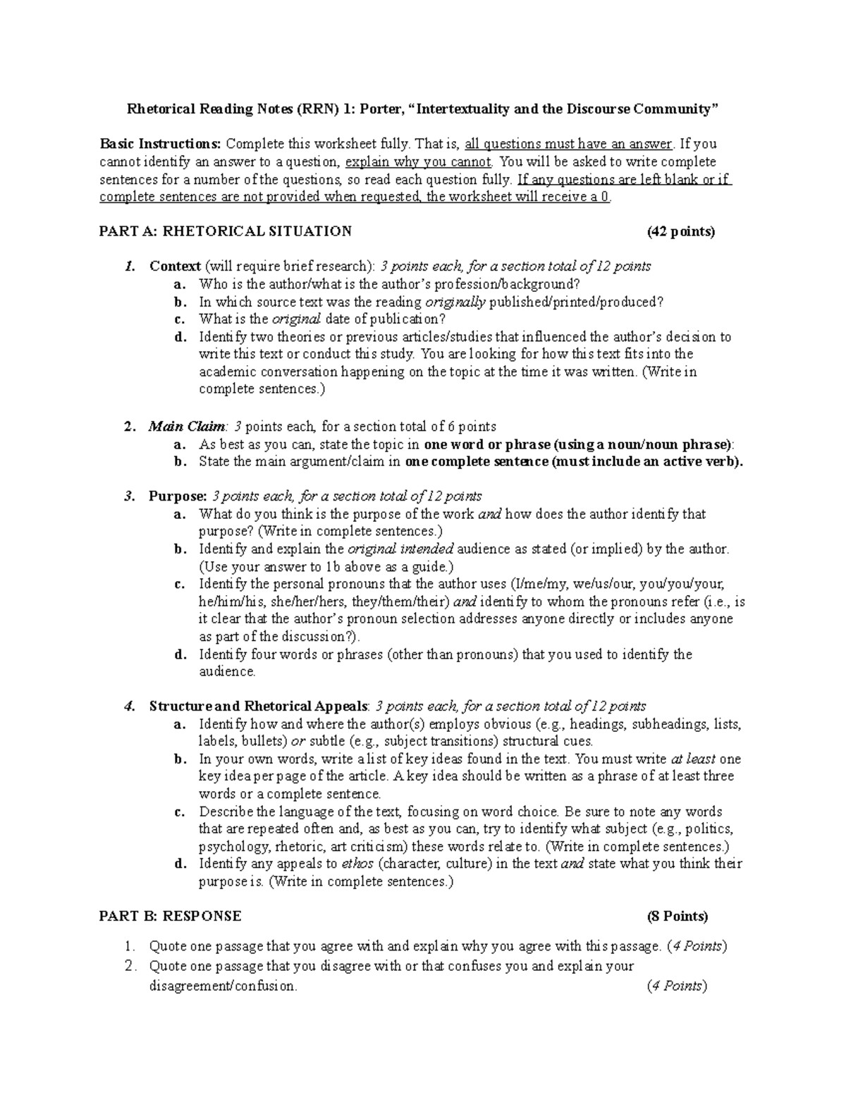 Rhetorical Reading Notes (RRN) 1-3 - That is, all questions must have ...
