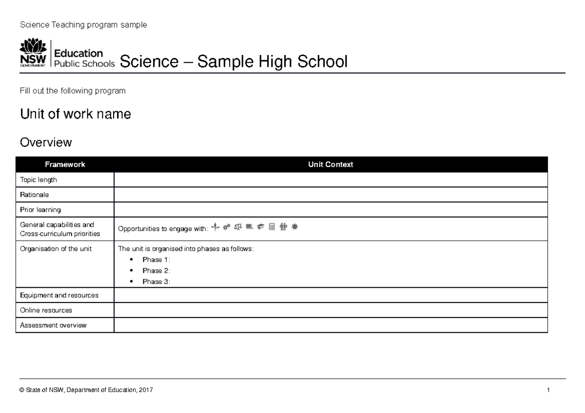 Teaching program sample template for education - Sci ence – Sampl e ...