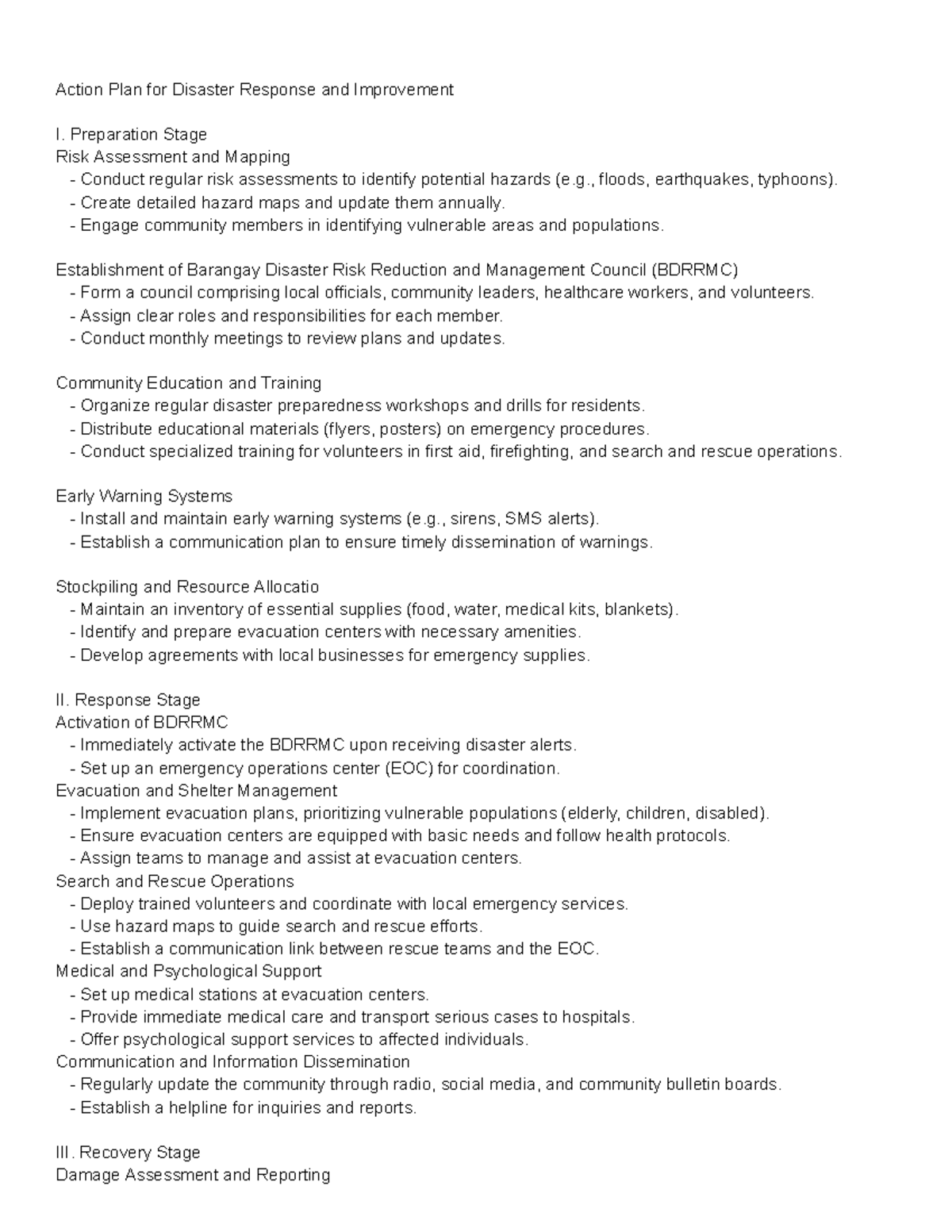 Pau - Action Plan for Disaster Response and Improvement I. Preparation ...