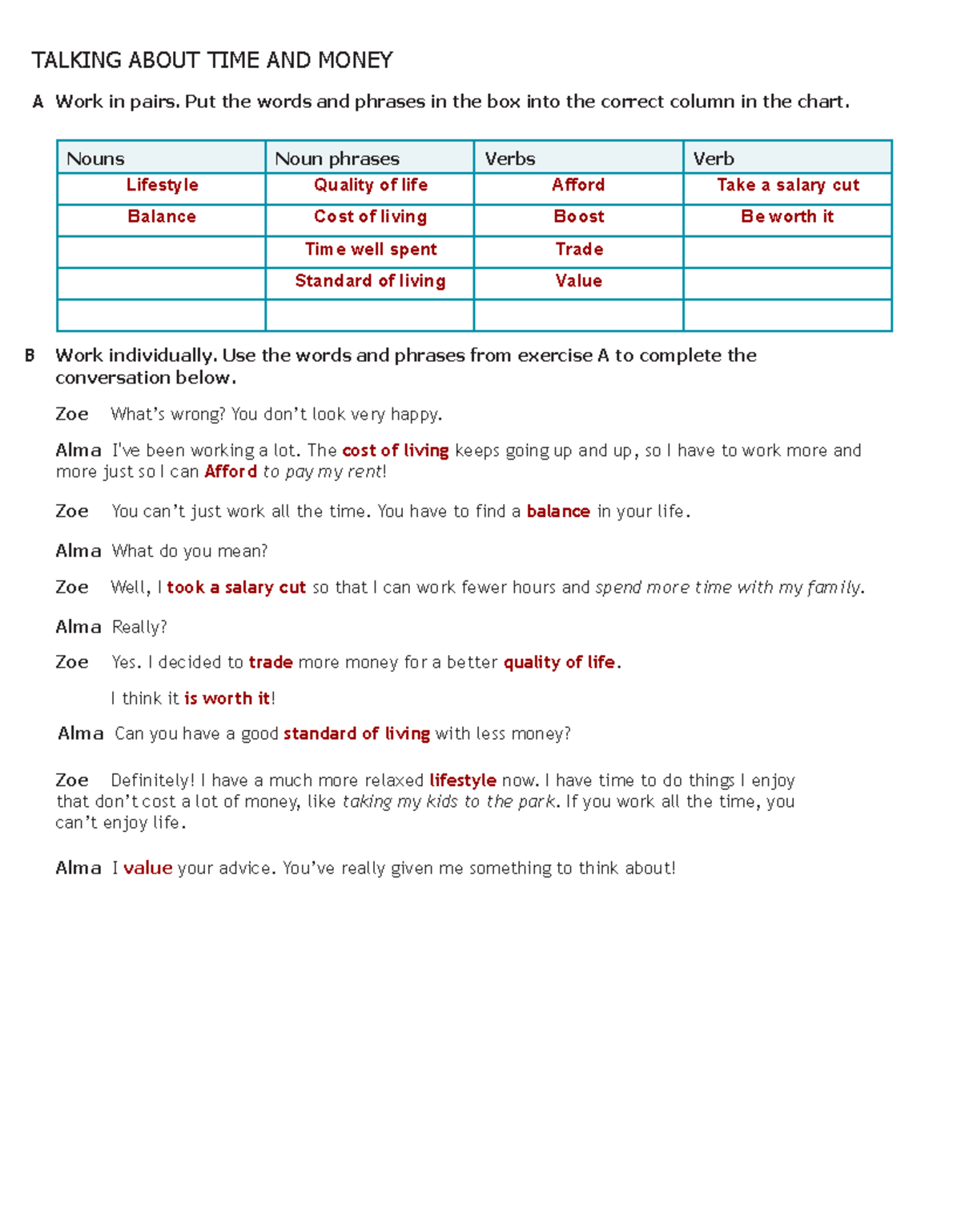 5. Talking about time and money - TALKING ABOUT TIME AND MONEY A Work ...
