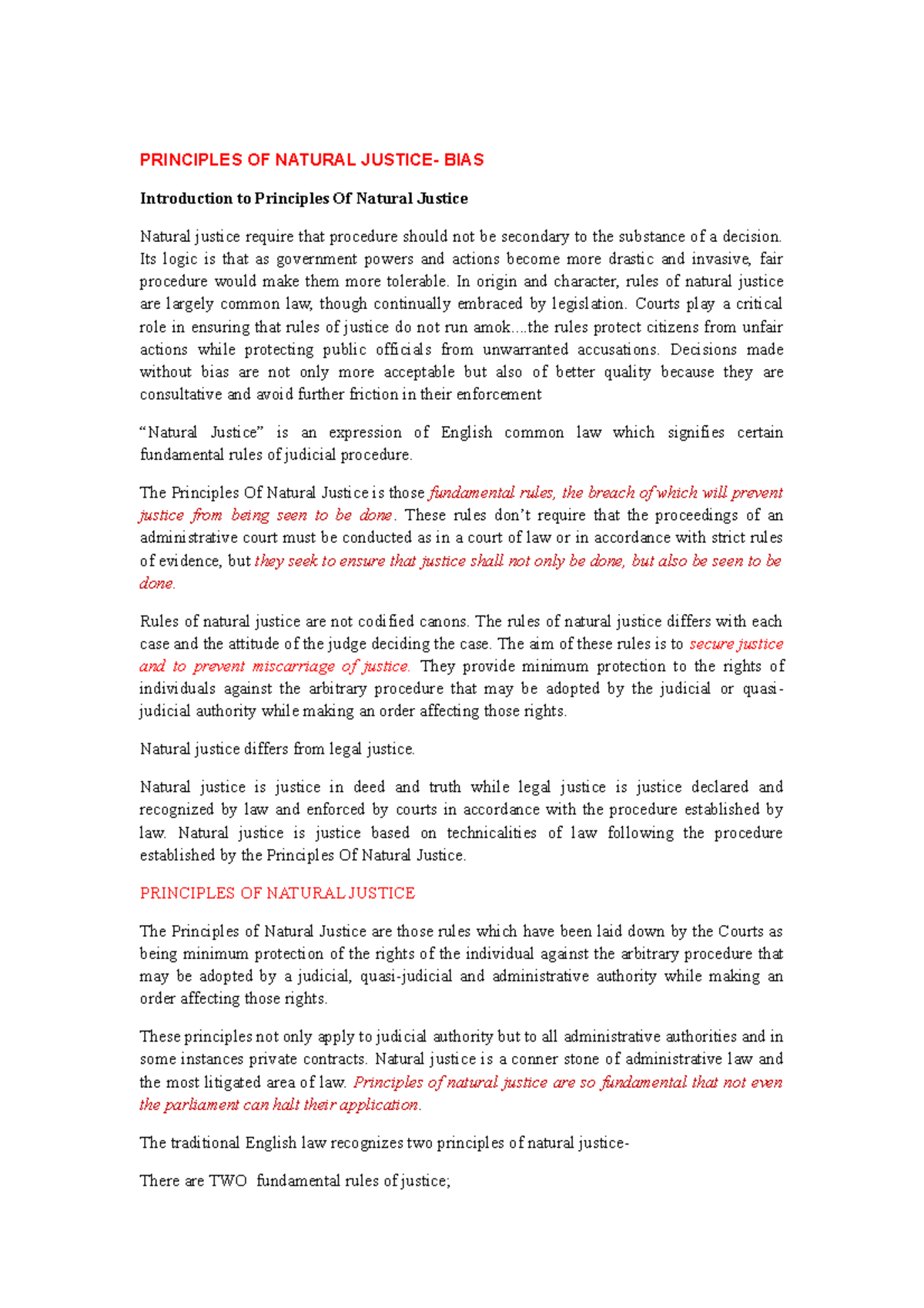 RULE Agaisnt BIAS - Detailed summary of administrative laws and ...