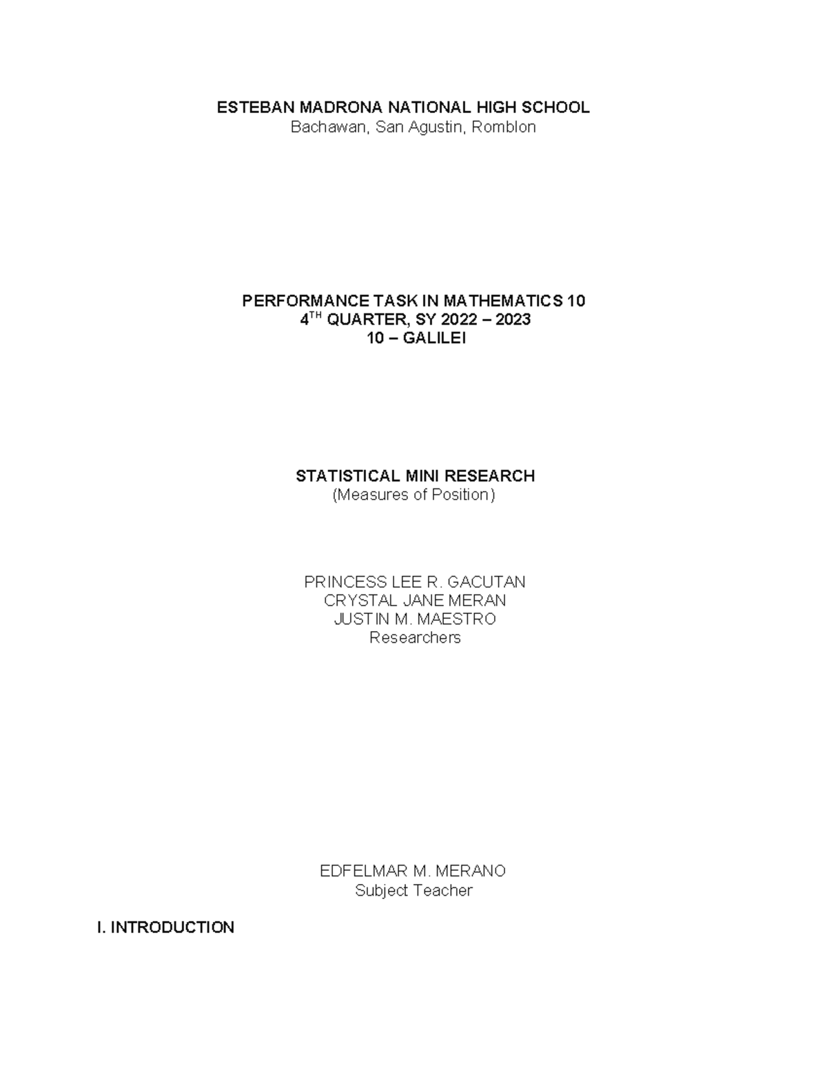 Math 10 mini research Group 1 - ESTEBAN MADRONA NATIONAL HIGH SCHOOL ...