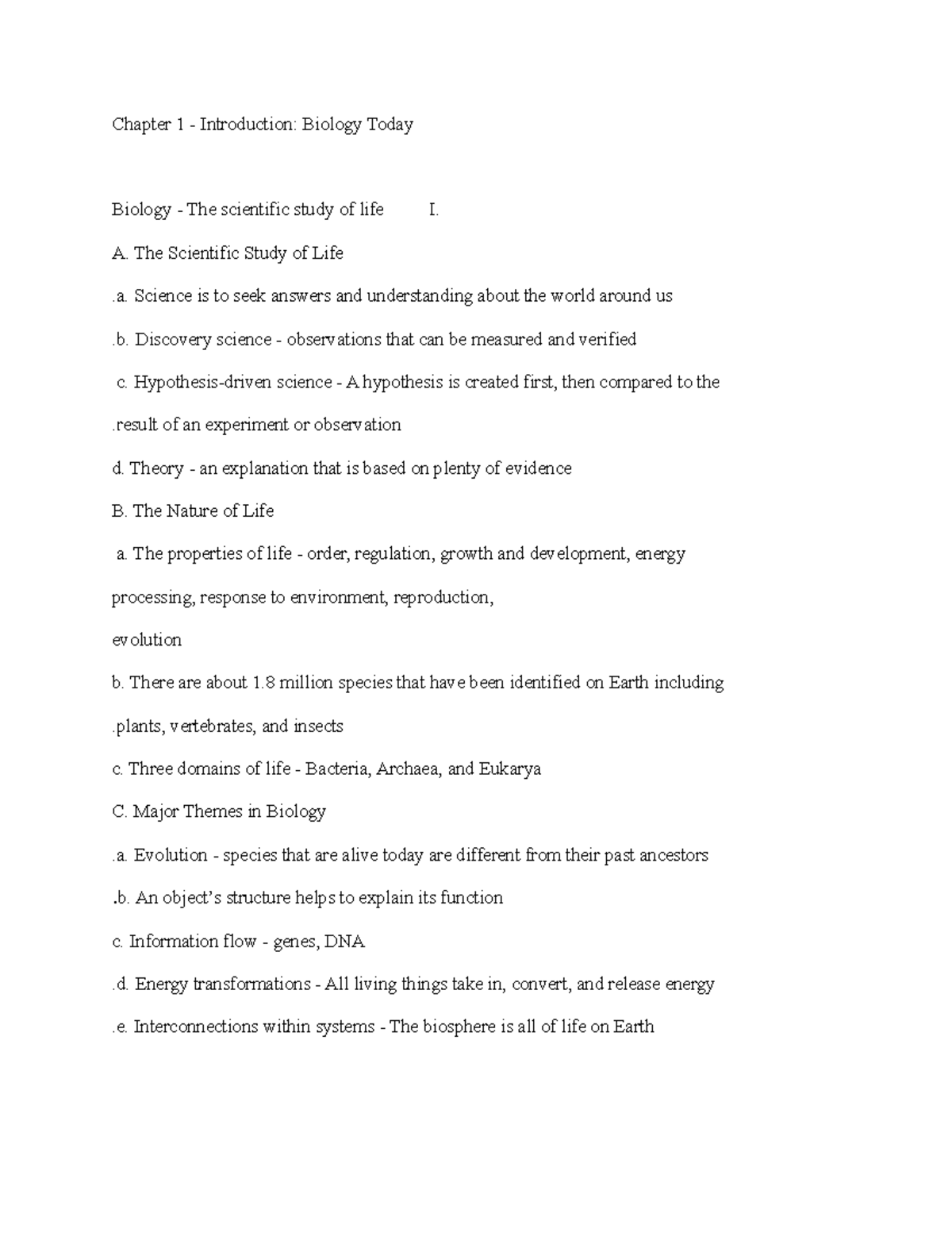 Ch 1 Outline - Chapter 1 - Introduction: Biology Today I. Biology - The ...