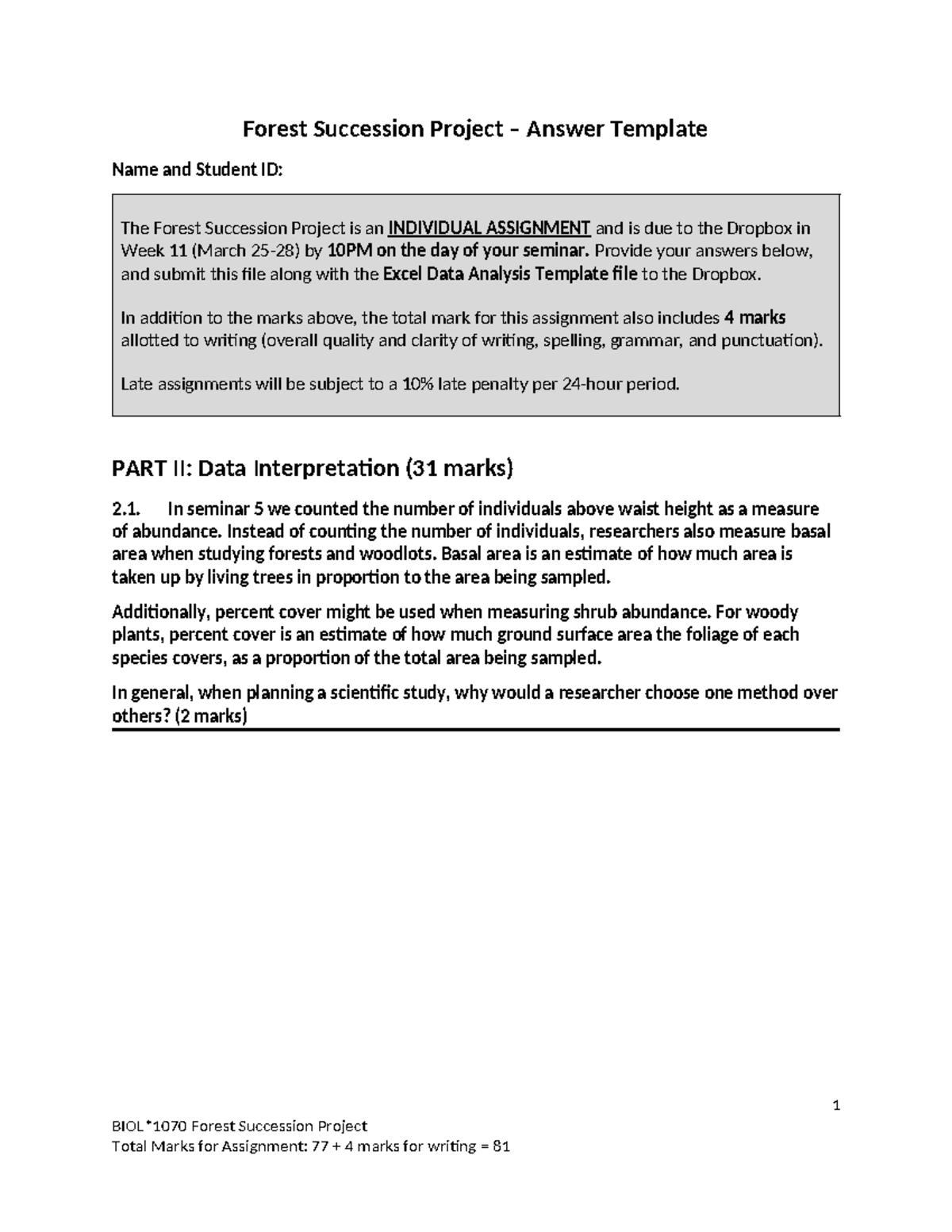 W24 Fo SP Written Answer Template - Forest Succession Project – Answer ...